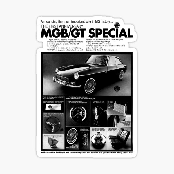 "MG MGB GT SPECIAL - ADVERT" Sticker for Sale by ThrowbackM2 | Redbubble