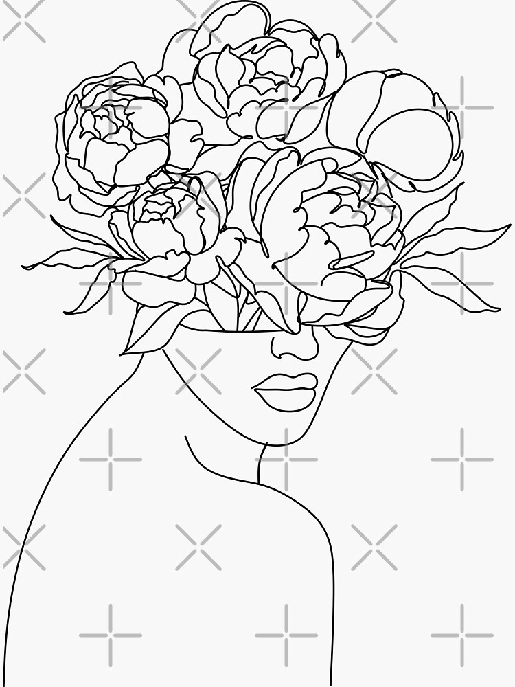Modern Minimalist Female Line Drawing Flowers Woman Print Woman With