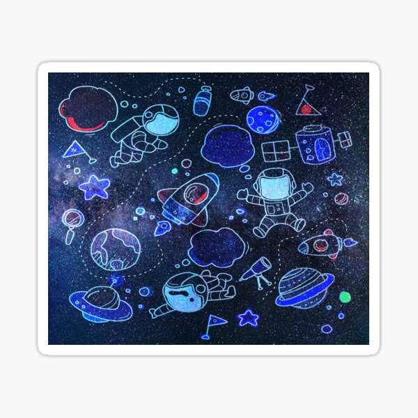 "Astronaut Space Ship Doodle Milky Way Stars" Sticker by LashCreations ...