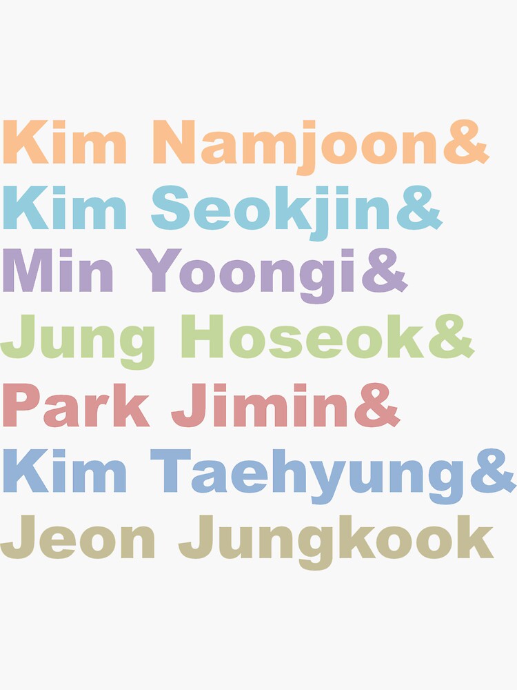 "Bts kpop members name tag" Sticker for Sale by Delamur | Redbubble