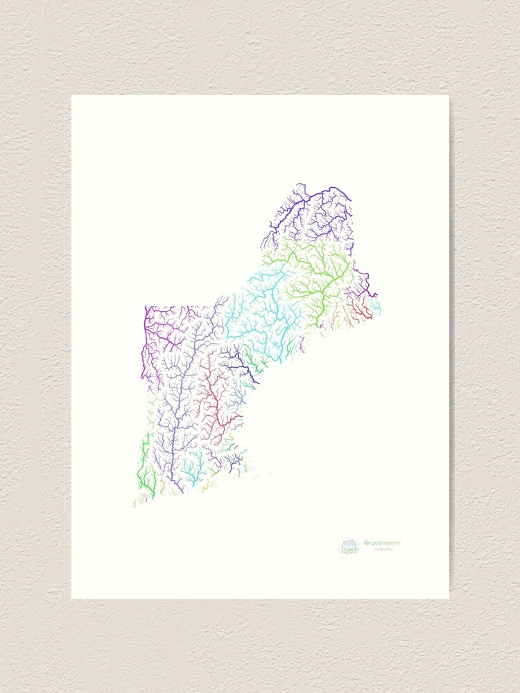 "New England River Basin Map in Rainbow Colours with White Background ...