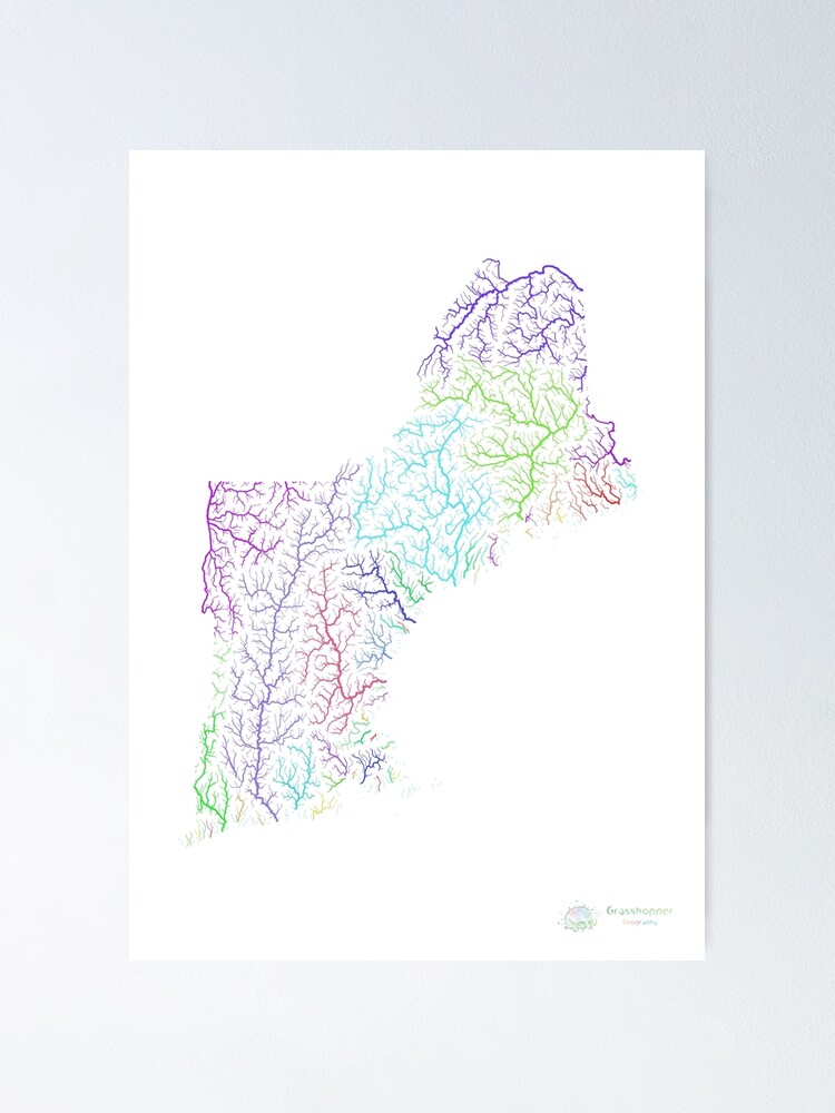 "New England River Basin Map in Rainbow Colours with White Background ...