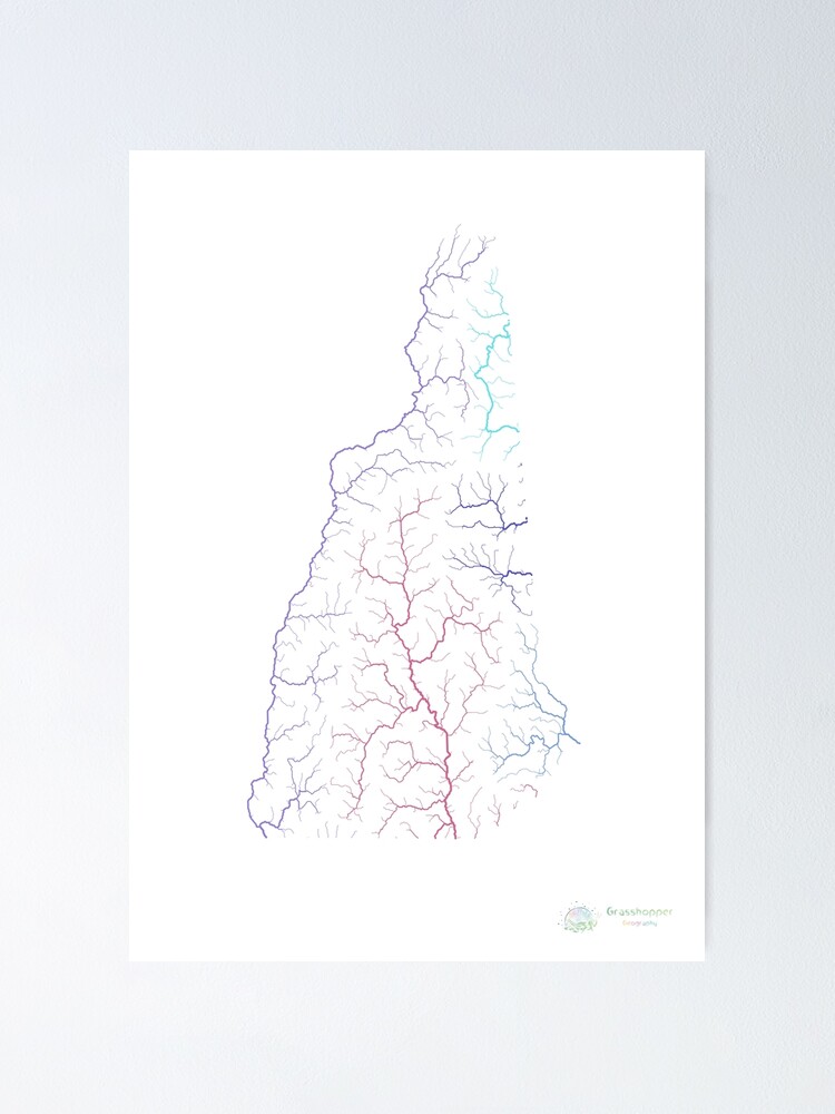 "New Hampshire River Basin Map in Rainbow Colours with White Background ...