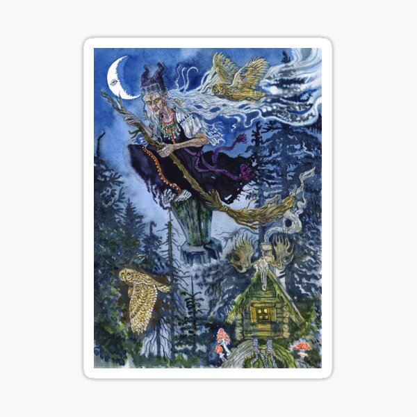 "Baba Yaga, the witch of the forest" Sticker for Sale by naktis | Redbubble