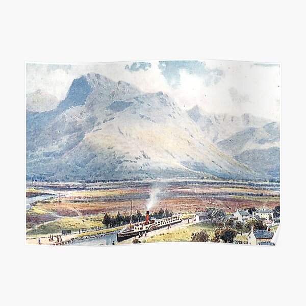"Vintage Illustration of Ben Nevis from Banavie" Poster by yourscotland ...