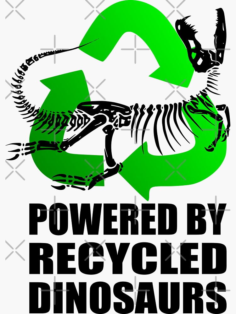 "Velociraptor Fossil - Powered by Recycled Dinosaurs" Sticker for Sale ...