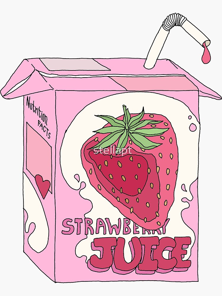 "Cute Pink Strawberry Juice Box" Sticker for Sale by stellapt | Redbubble