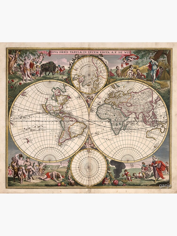 Vintage Map Of The World In 1682 Premium Matte Vertical Poster