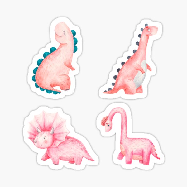 "Cute pink dinosaur watercolor illustration pack " Sticker for Sale by ...