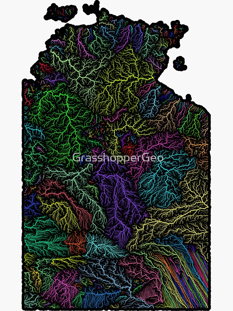 "Northern Territory River Basin Map in Rainbow Colours with Black ...