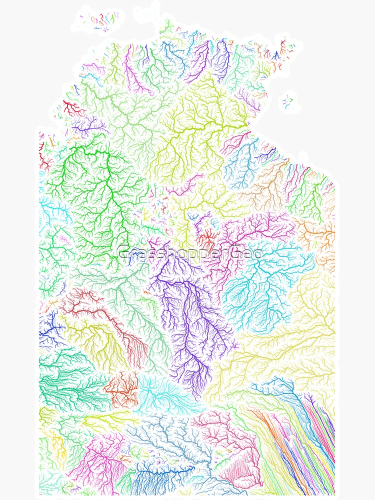 "Northern Territory River Basin Map in Rainbow Colours with White ...