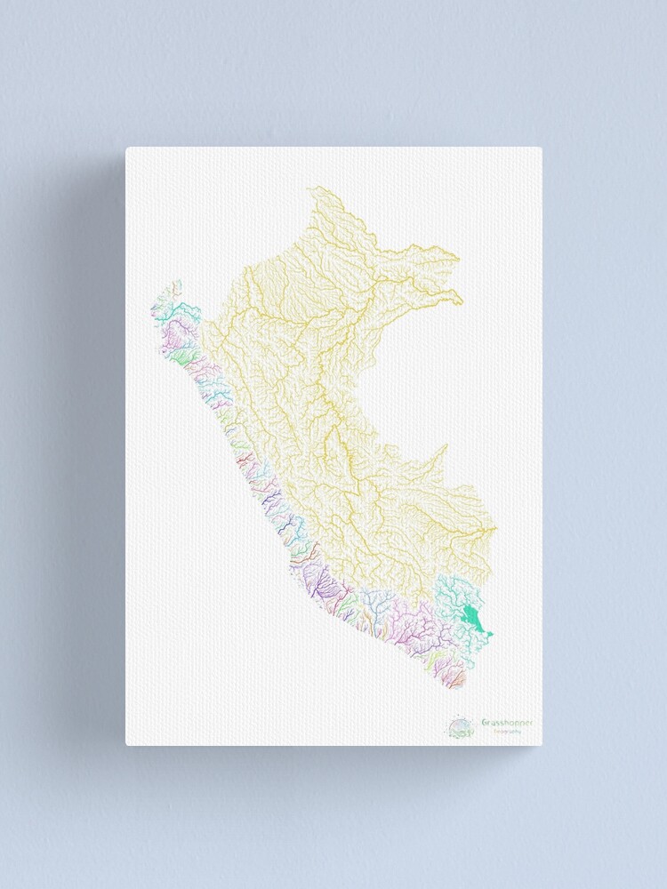 "Peru River Basin Map in Rainbow Colours with White Background" Canvas ...