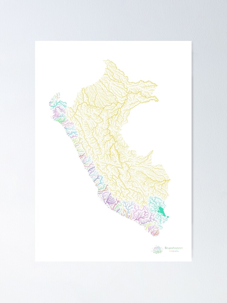 "Peru River Basin Map in Rainbow Colours with White Background" Poster ...