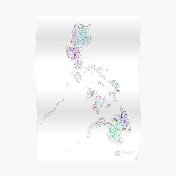 "The Philippines River Basin Map in Rainbow Colours with White ...