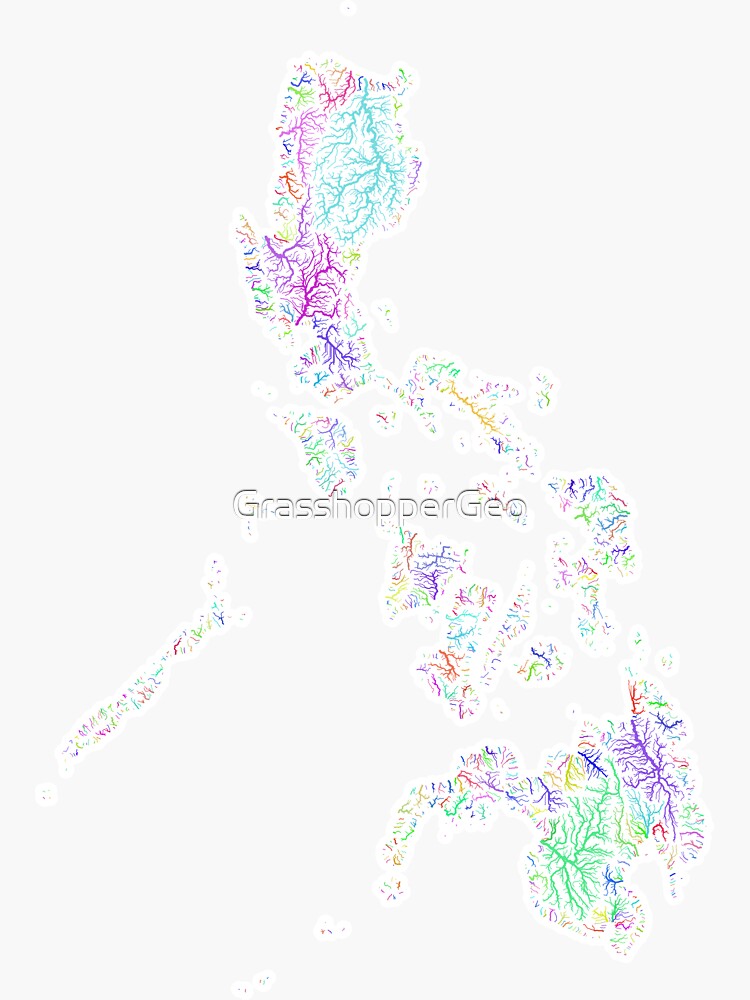 "The Philippines River Basin Map in Rainbow Colours with White ...