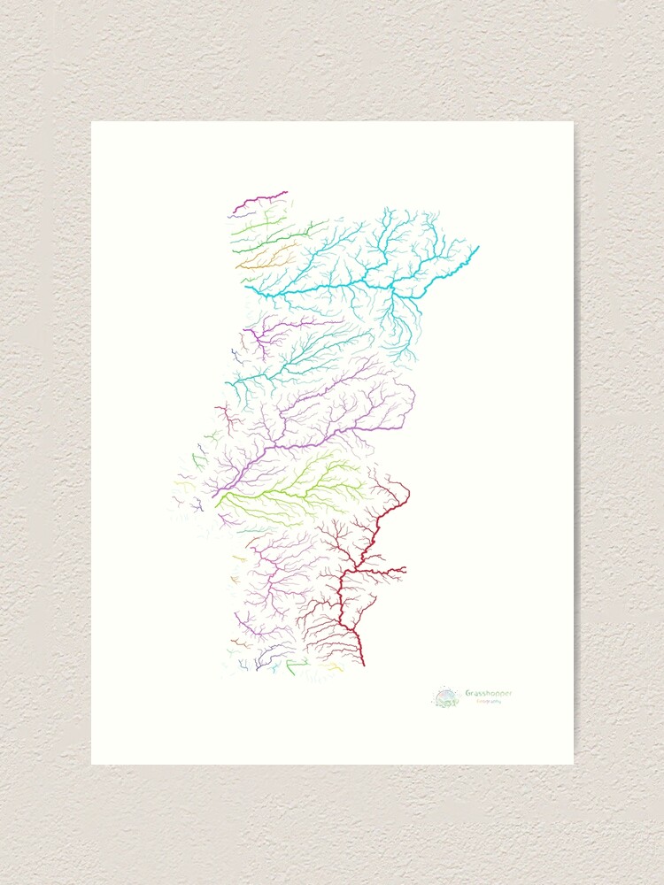 Lámina artística «Mapa de la cuenca del río Portugal en colores del ...