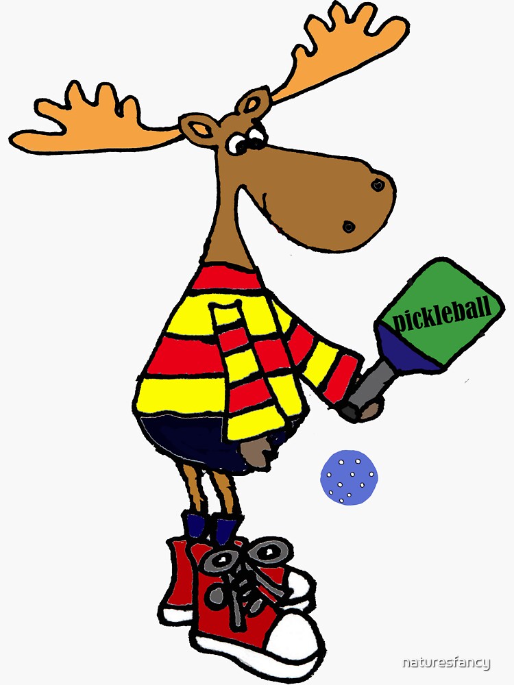 "Funny Moose Playing Pickleball Cartoon" Sticker for Sale by ...
