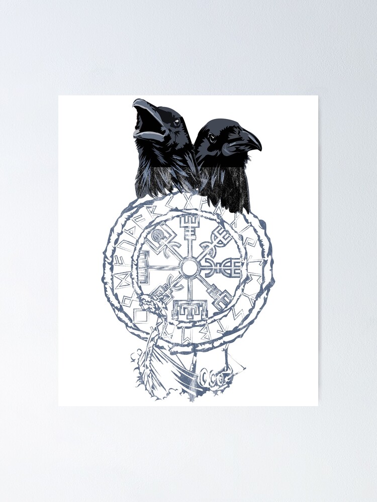 Póster «Camiseta Asatru Germanic Viking Vegvisir Pagan Odin Ravens cian ...