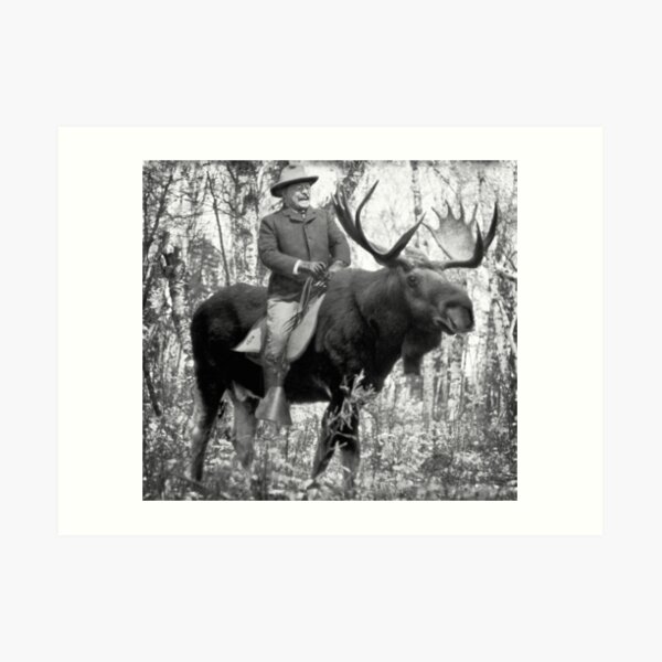"Teddy Roosevelt Riding A Bull Moose" Art Print by LibertyManiacs ...