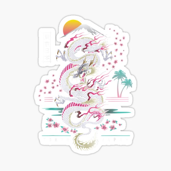 "Japanese Tokyo Dragon Asian inspired Neon retro 80’s style " Sticker ...