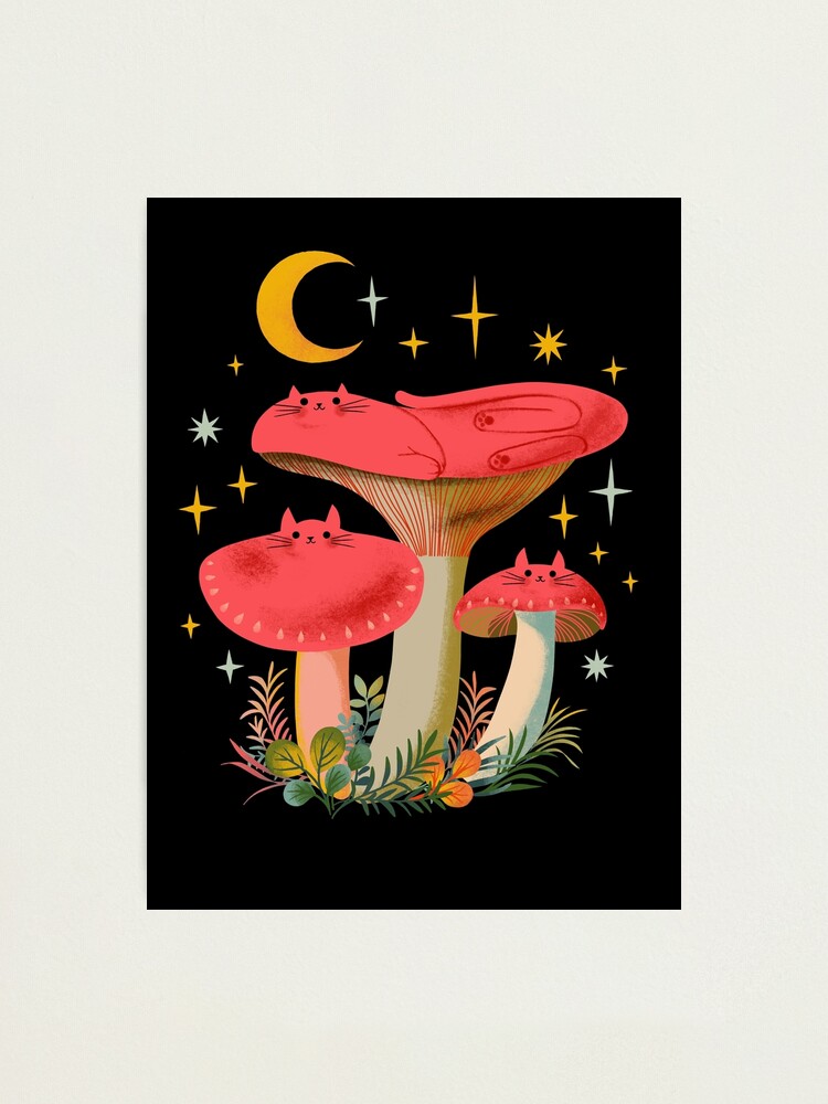 "Cottage core Aesthetic psychedelic Mushroom Cats Moon Witchy ...