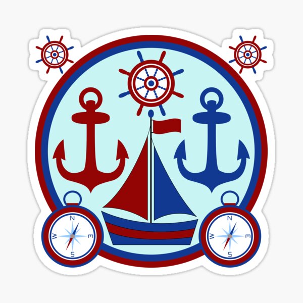"Nautical Sailboat Anchor Wheel And Compass" Sticker for Sale by ...