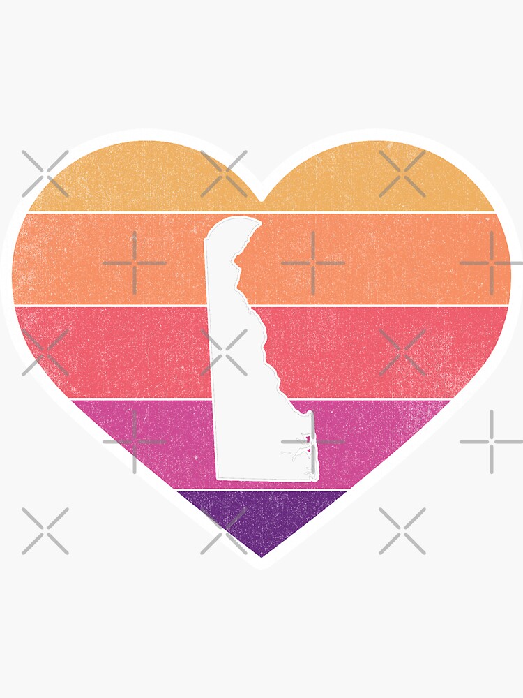 "Cute I Love Delaware Retro Heart With State Outline" Sticker for Sale ...