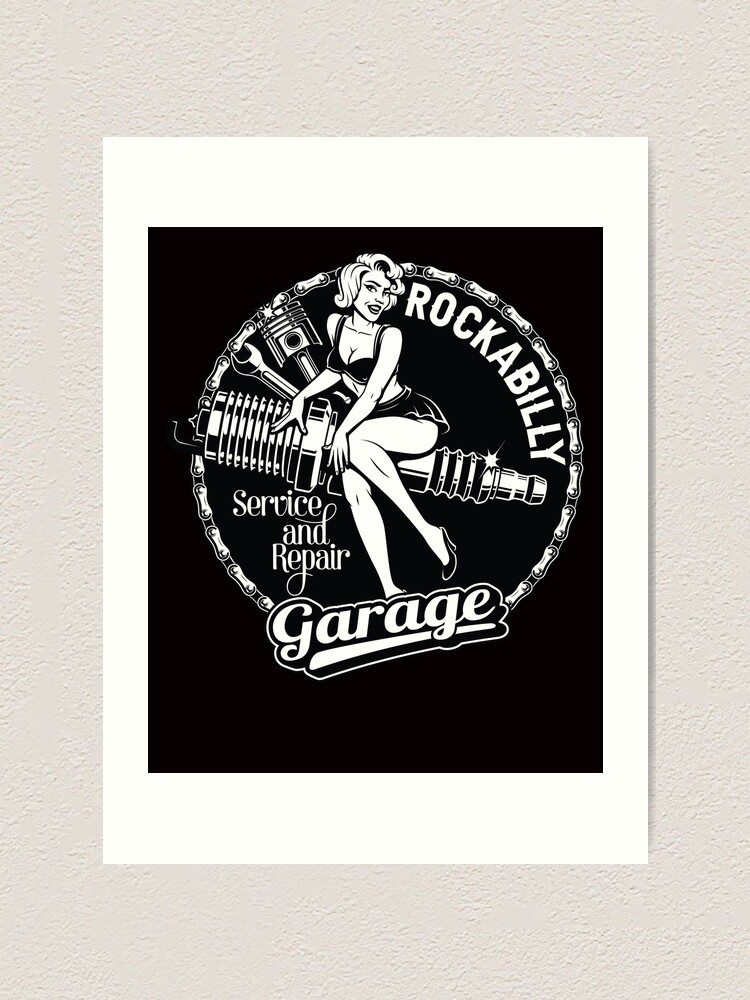 "Rockabilly Garage Spark Plug" Art Print by LGMOTORSPORTS | Redbubble