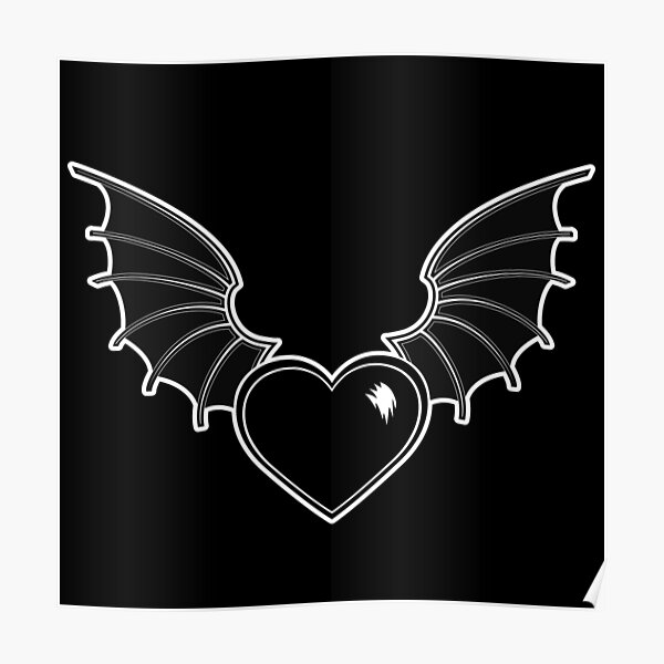 "Heart With Bat Wings White Outline" Poster for Sale by sheatherley ...