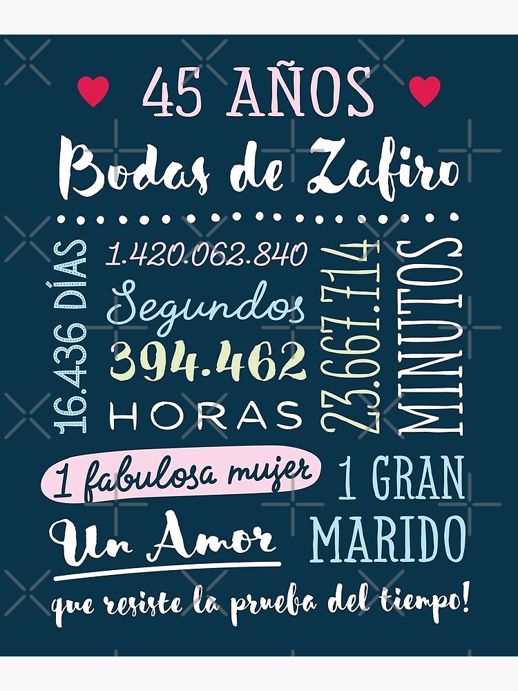 "Bodas de Zafiro 45 años Aniversario de Boda Regalo" Greeting Card for ...