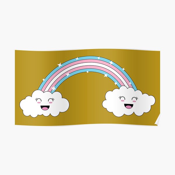 Kawaii Rainbow And Clouds Trans Pride Flag Poster For Sale By