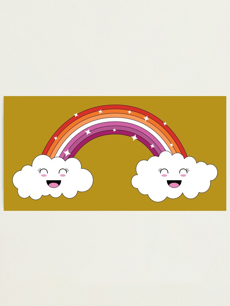 Kawaii Rainbow And Clouds Lesbian Pride Flag Photographic Print By