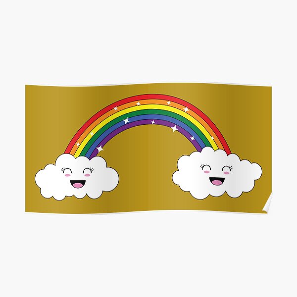 Kawaii Rainbow And Clouds Gay Lgbtqia Pride Flag Poster By