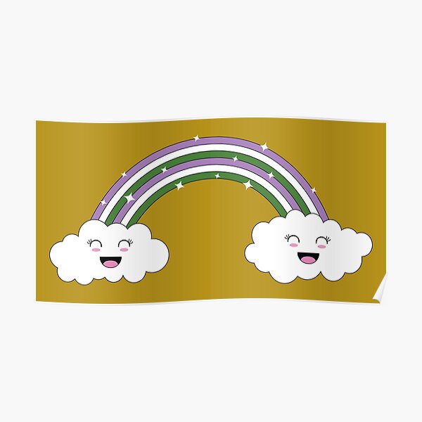 Kawaii Rainbow And Clouds Genderqueer Pride Flag Poster By