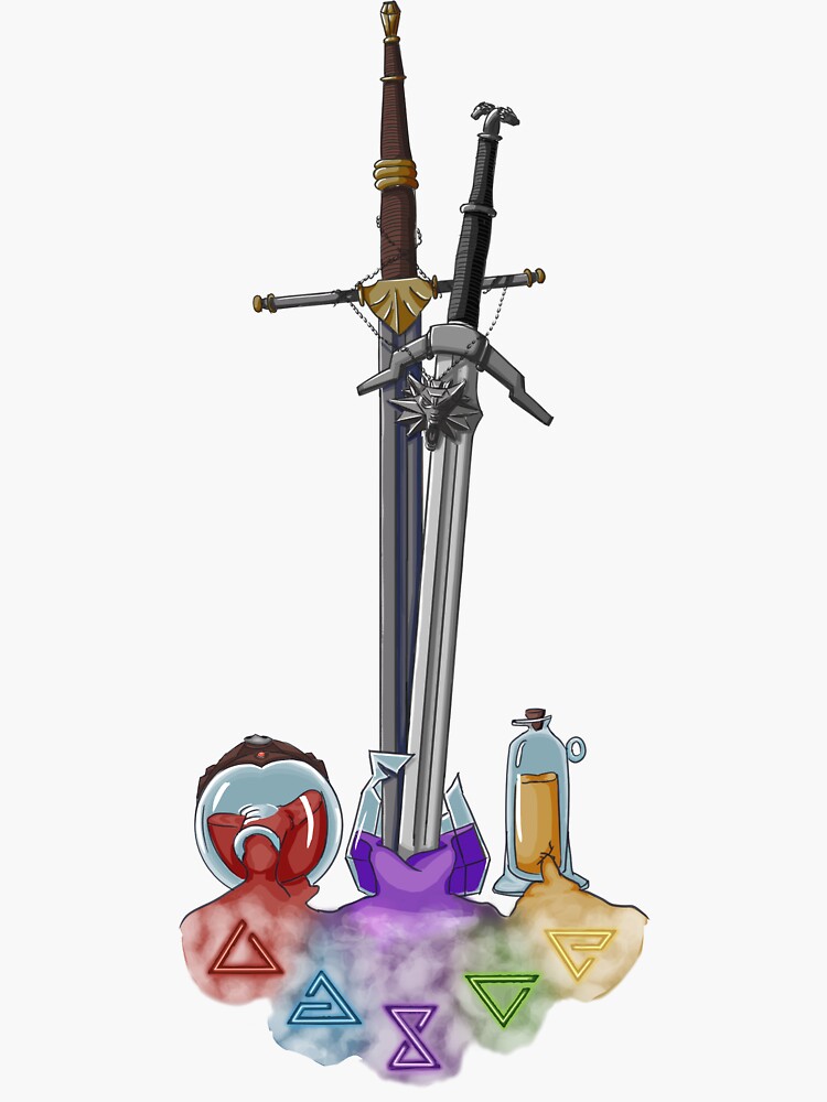 "Witcher Dual Swords & Decoctions" Sticker for Sale by froozloops ...