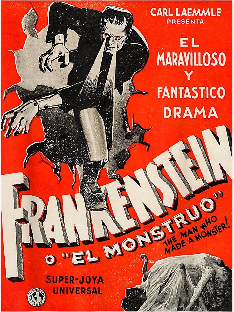 "Frankenstein Halloween Monster Poster Spanish Horror Movie" Sticker by ...