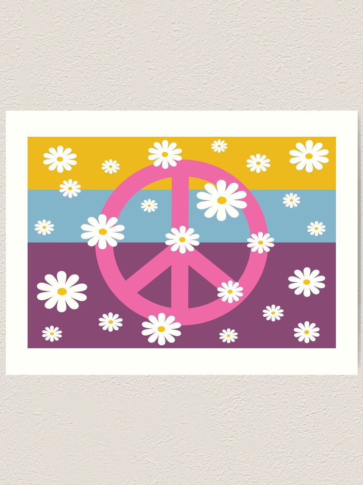 "Retro Peace Sign with Daisies" Art Print for Sale by IkonolexiArt ...
