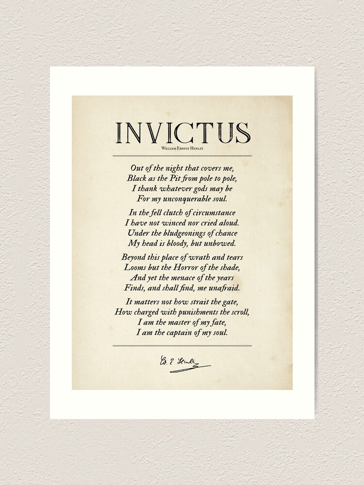 "Invictus Poem by William Ernest Henley" Art Print for Sale by projectmadenew | Redbubble
