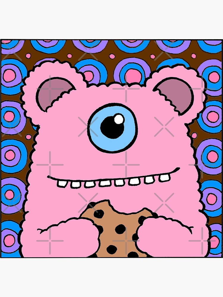 "Pink Bear Cyclops with Cookie" Sticker for Sale by SquashBlossom1 ...
