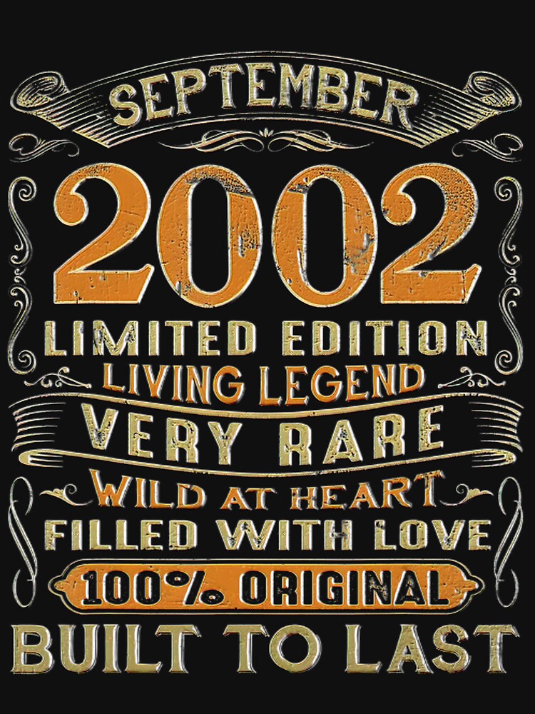 "Vintage 19 Years Old September 2002 19th Birthday Gift Ideas" T-shirt ...