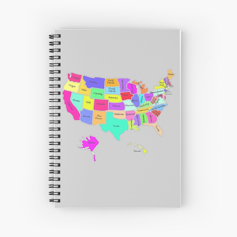Cuaderno de espiral «Mapa de Estados Unidos, dibujado a mano con los ...