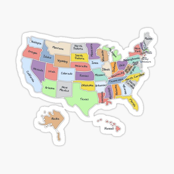 "United States Map, Hand drawn with state names, US map" Sticker for ...