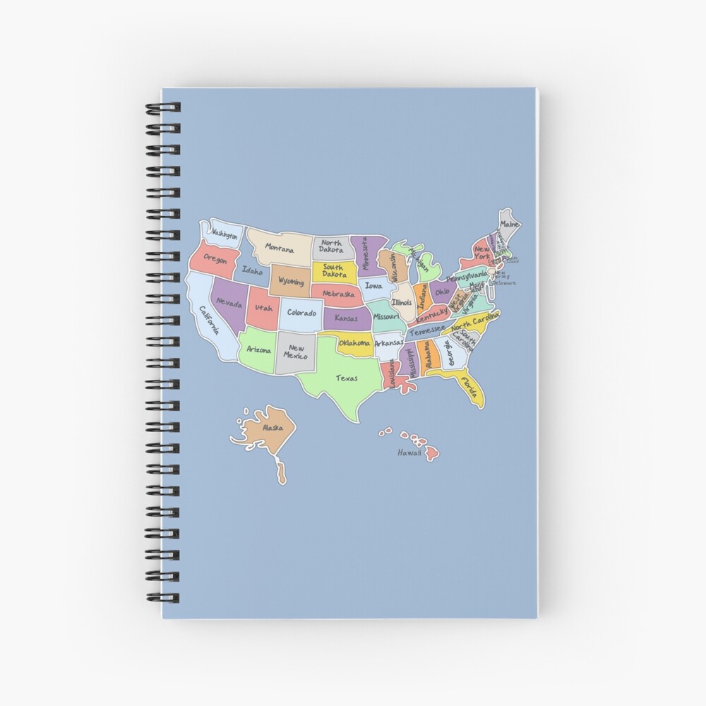 Cuaderno de espiral «Mapa de Estados Unidos, dibujado a mano con ...