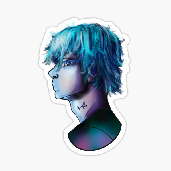 Pegatina «Estudio de color Anime Guy (azul y morado con bkgd blanco ...