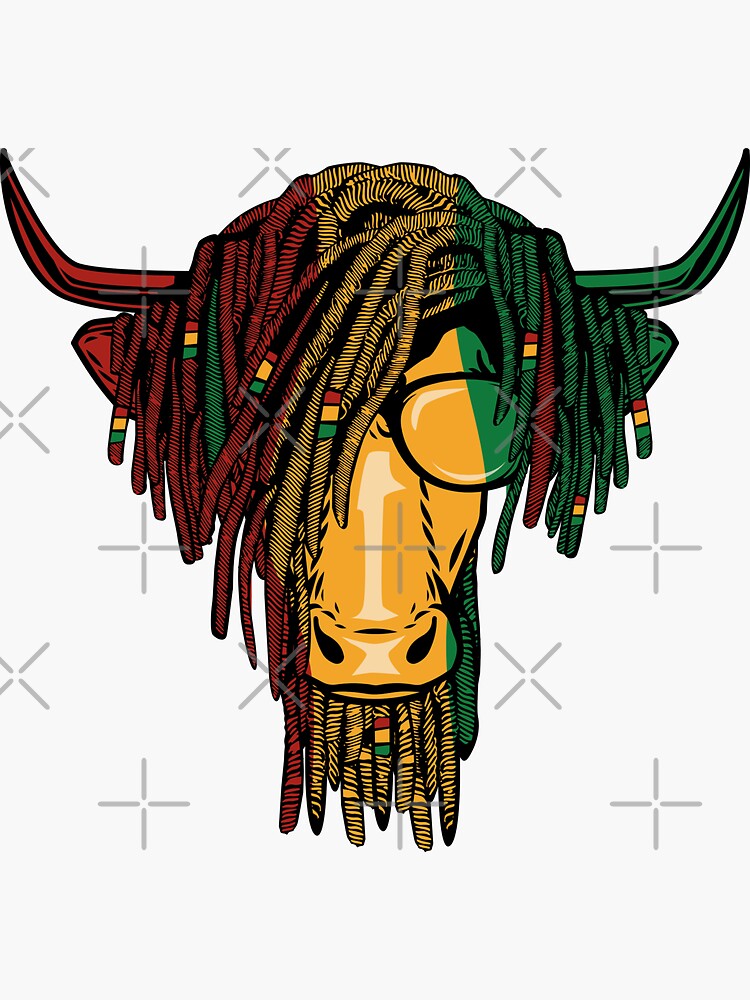 "Cool reggae bull glasses bull cow rasta design graphic" Sticker for ...