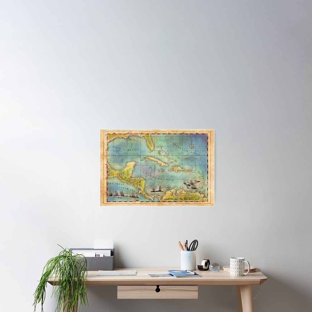 "Caribbean Pirate + Treasure Map 1660" Poster for Sale by forge22 ...