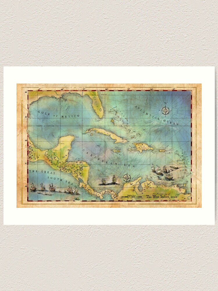 "Caribbean Pirate + Treasure Map 1660" Art Print by forge22 | Redbubble