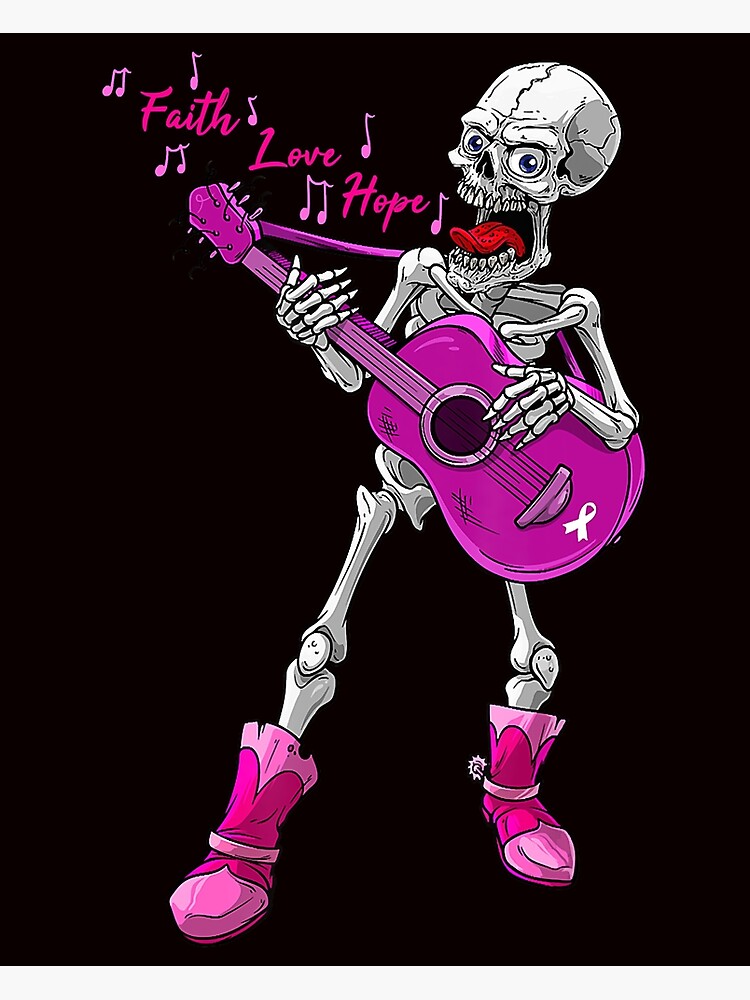 "Dancing Skeleton Faith Hope Love Guitar Pink" Poster for Sale by ...