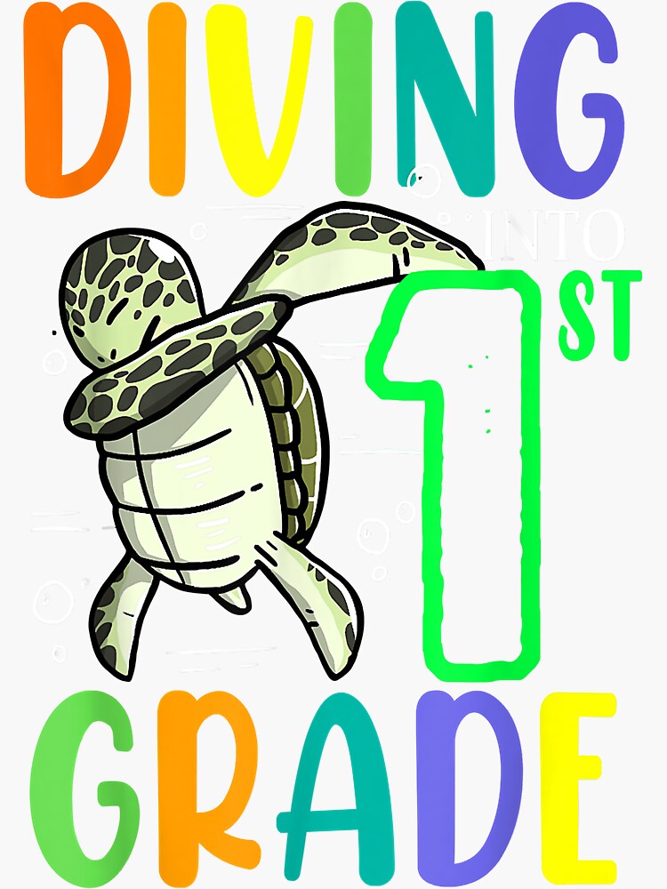 "Lovers Turtle Diving Into 1st Grade Back To Shool Boys Girls" Sticker ...
