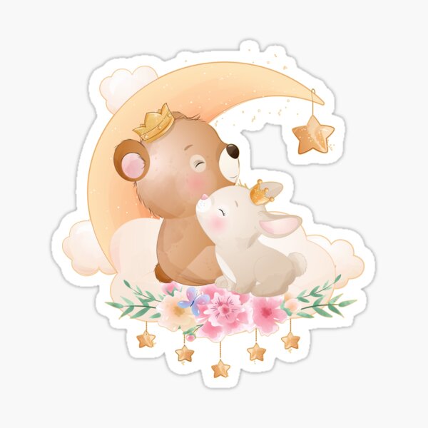 "Baby Bear and Baby Bunny Rabbit Share A Hug" Sticker for Sale by ...